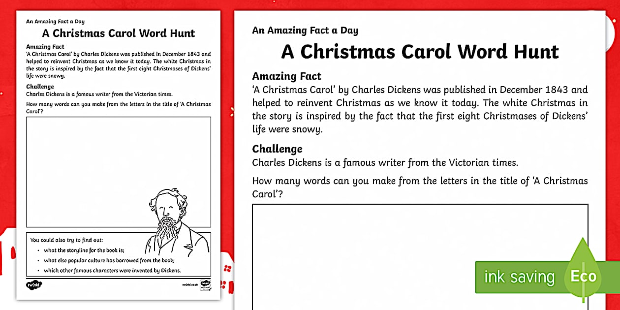 Editable A Christmas Carol Word Hunt Worksheet - Twinkl