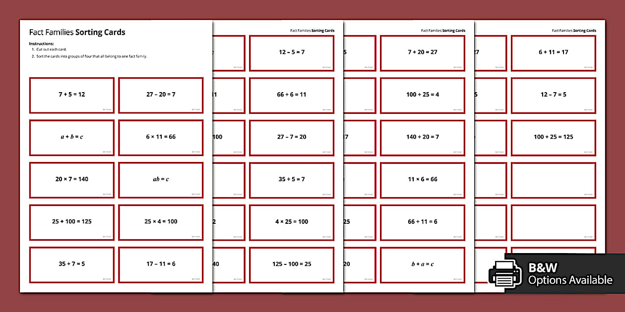 👉 Fact Families Sorting Cards (teacher made) - Twinkl