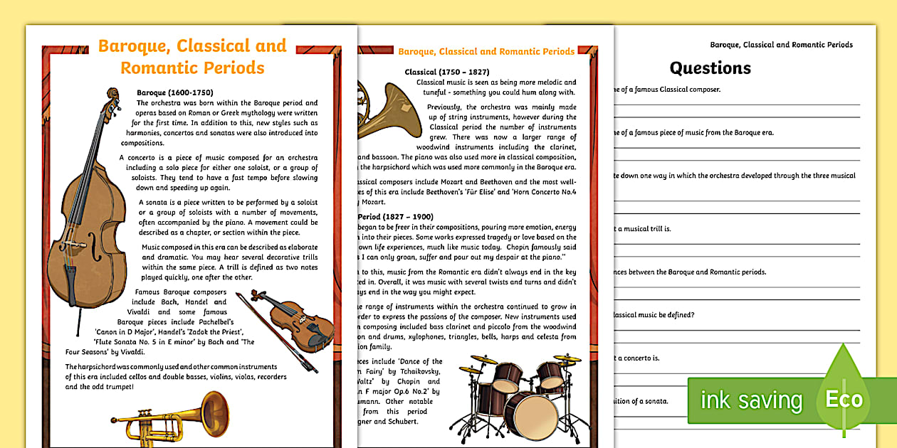 Dyslexic Baroque Classical and Romantic Periods Reading Comprehension ...