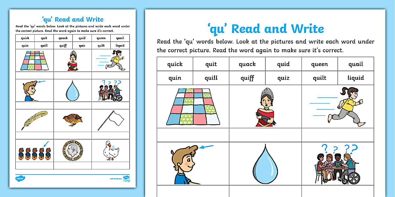 'qu' Read and Write Activity Sheet (teacher made) - Twinkl