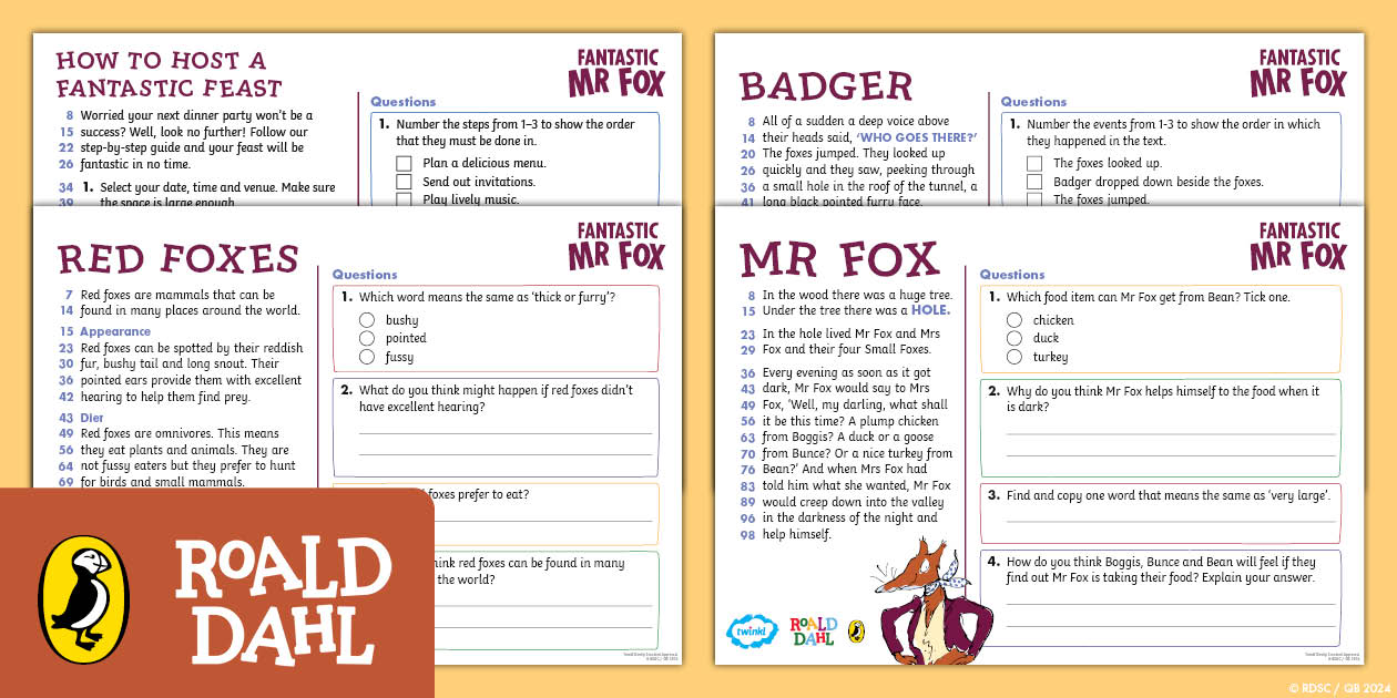 FREE! - Fantastic Mr Fox: 60-Second Reads Activity Pack [Ages 5-7]