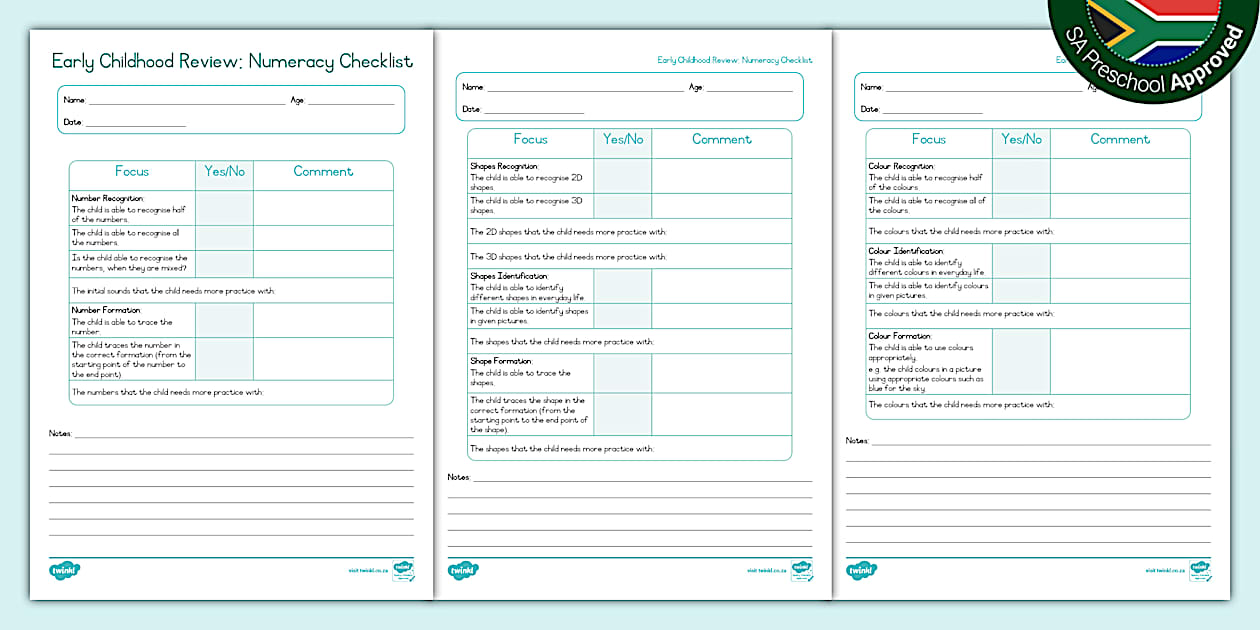 Preschool: Early Childhood Assessment Checklist (Numeracy)