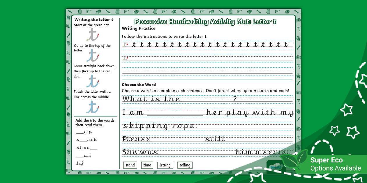 Precursive Handwriting Activity Mat: Letter t (teacher made)