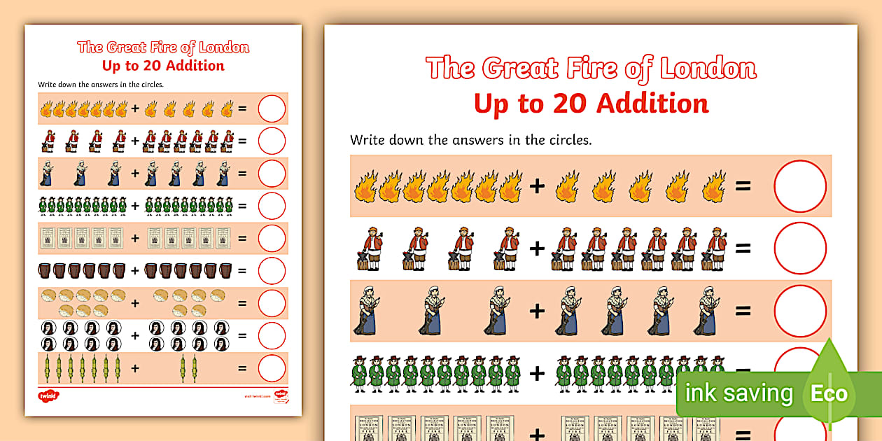 Black and White The Great Fire of London Up to 20 Addition Sheet