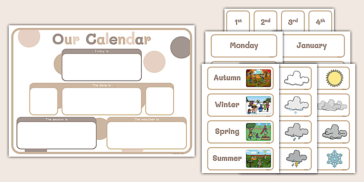 SEND Neutral Colours Daily Calendar and Weather Chart