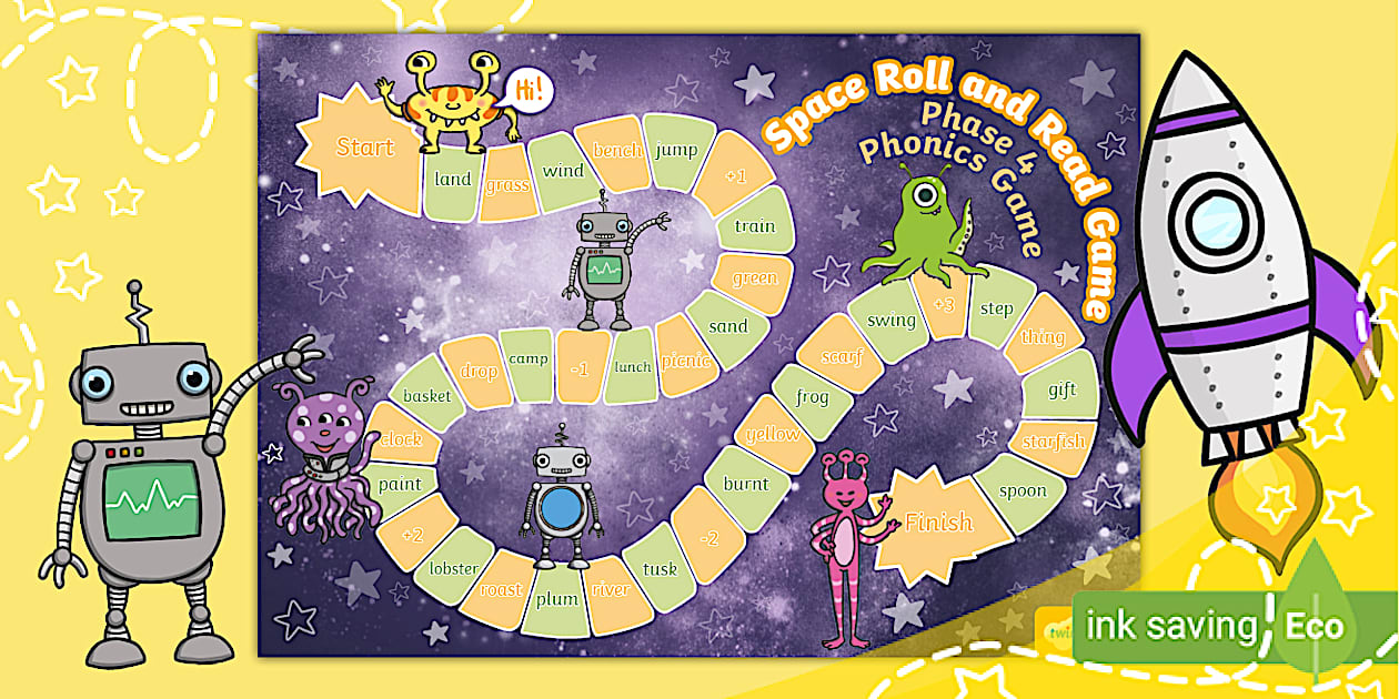 Space-Themed Roll and Read: Phase 4 Phonics Game - Twinkl