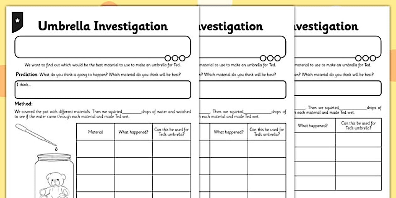 Editable Umbrella Investigation Worksheet - Twinkl