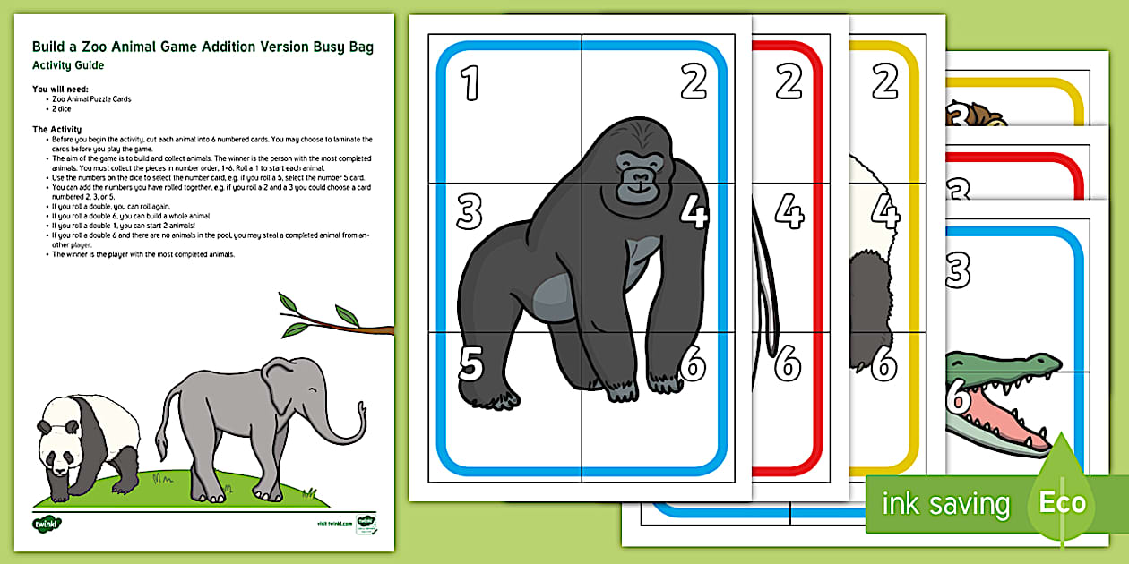 Higher Ability Build a Zoo Animal Game Addition Version Busy Bag ...