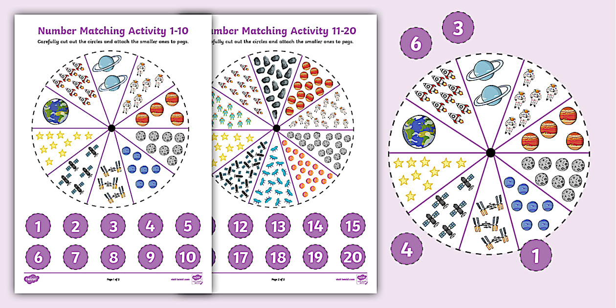 Number Matching Pegs Activity Space Themed (teacher made)