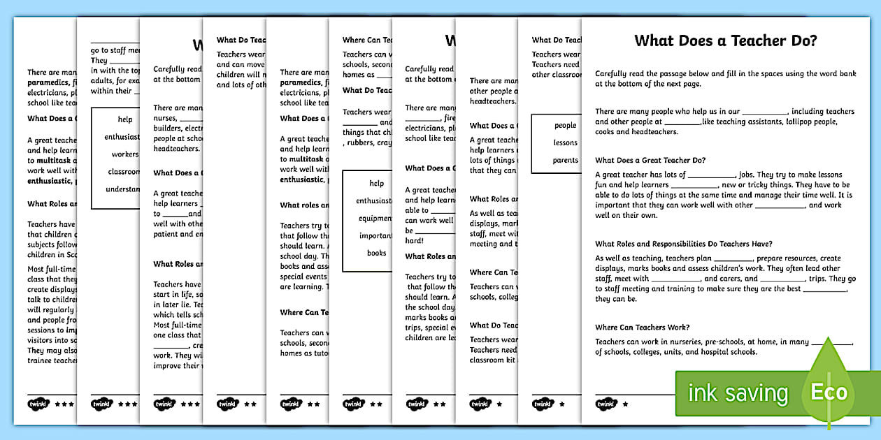 Higher Ability CfE First Level What Does a Teacher Do? Cloze Passage