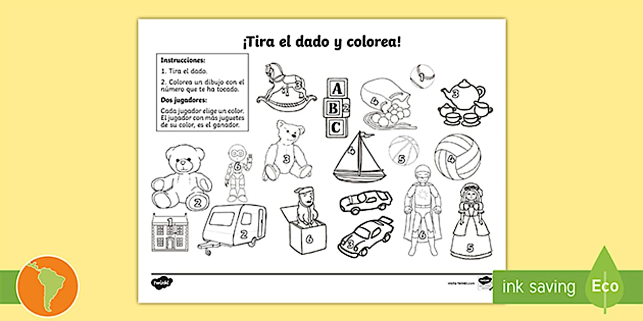 Juego: Tira el dado y colorea el juguete- Guía de trabajo