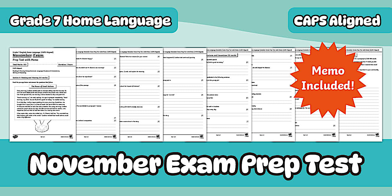Grade 7 English Home Language November Exam Prep Test with Memo (CAPS ...