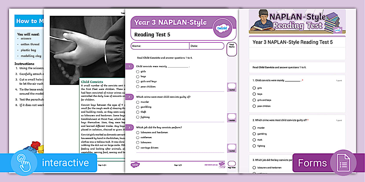 Year 3 NAPLAN-Style Reading Test Google Form (teacher made)