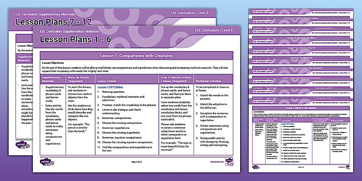 ESL Curriculum: Level 8 Lesson Plans - Twinkl