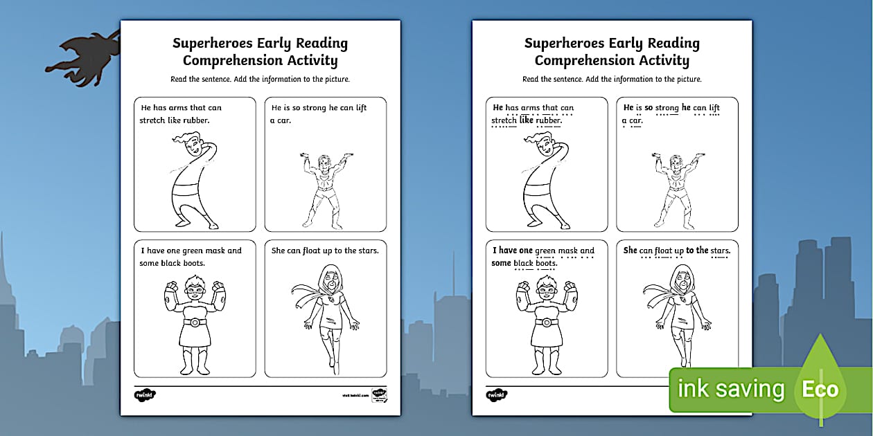 Superheroes Phase 4 Early Reading Comprehension Activity