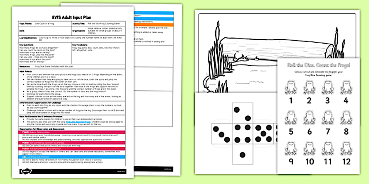 Roll the Dice Frog Counting Game EYFS Adult Input Plan and Resource Pack