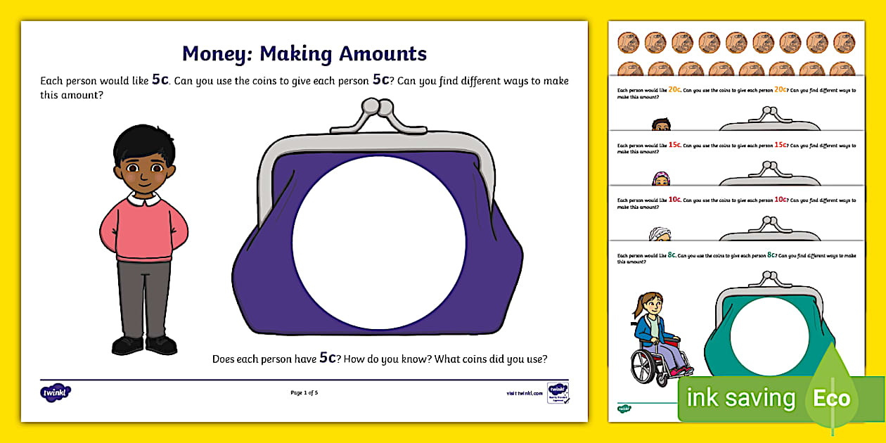 Euro Money Activity Mat: Making Amounts to 20c - Twinkl