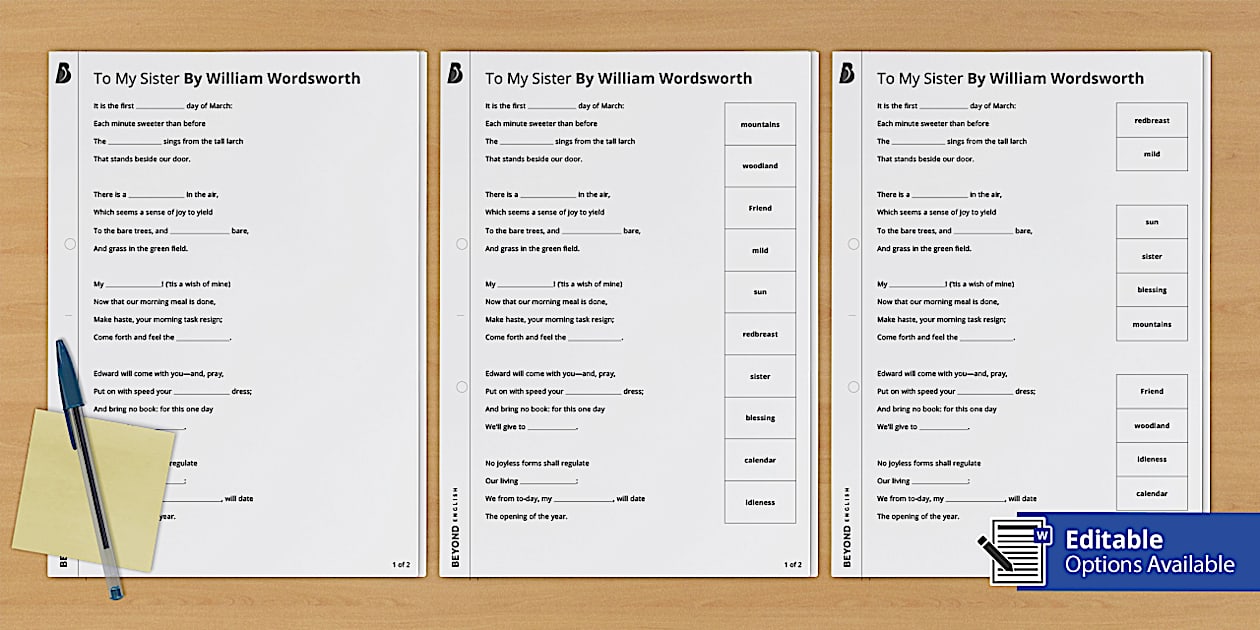 To My Sister Cloze Activity (Hecho por educadores) - Twinkl