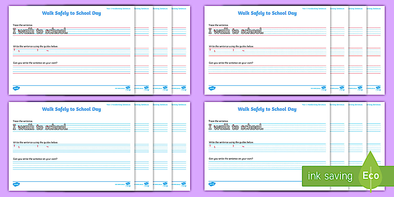 TAS Walk Safely to School Day Year 1 Handwriting Worksheets