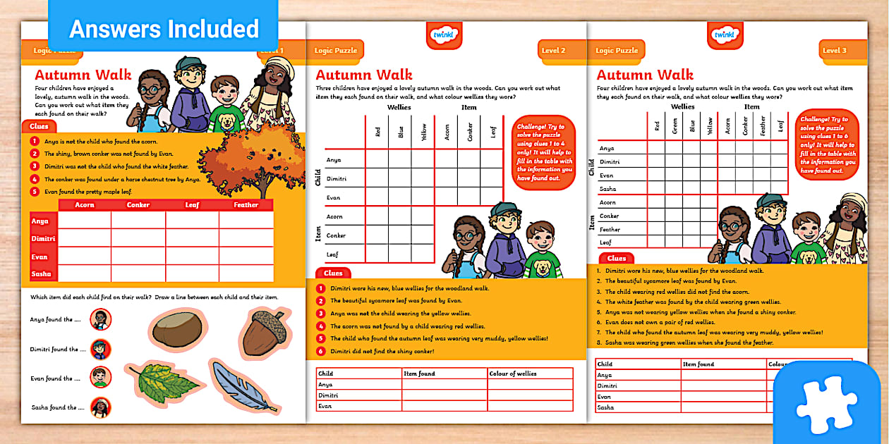 Autumn Walk Logic Puzzle Pack - Twinkl - Kids Puzzles