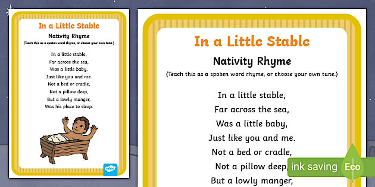 Black and White In a Stable Nativity Rhyme (teacher made)