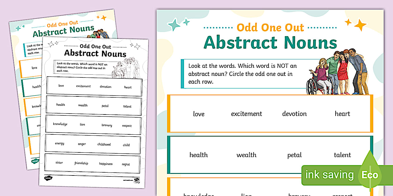 Abstract Nouns Odd One Out Worksheet (teacher made) - Twinkl