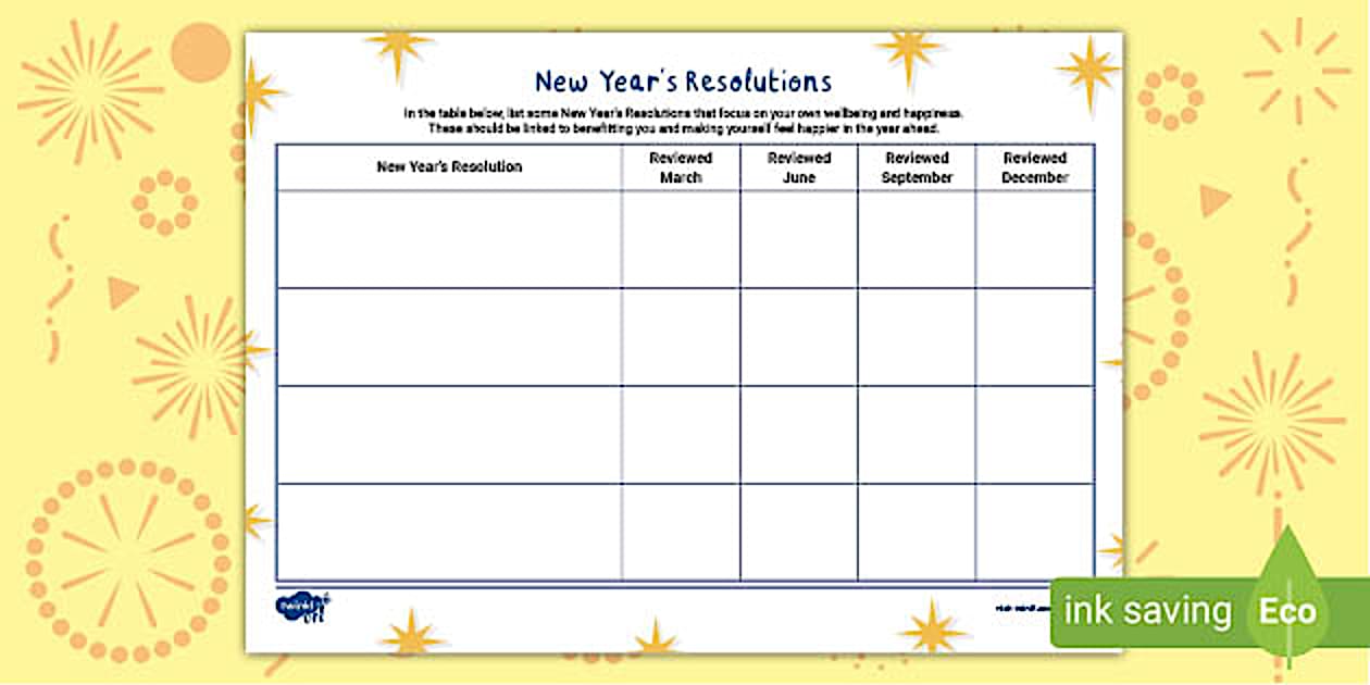 Staff Wellbeing New Year's Resolutions Activity - Twinkl