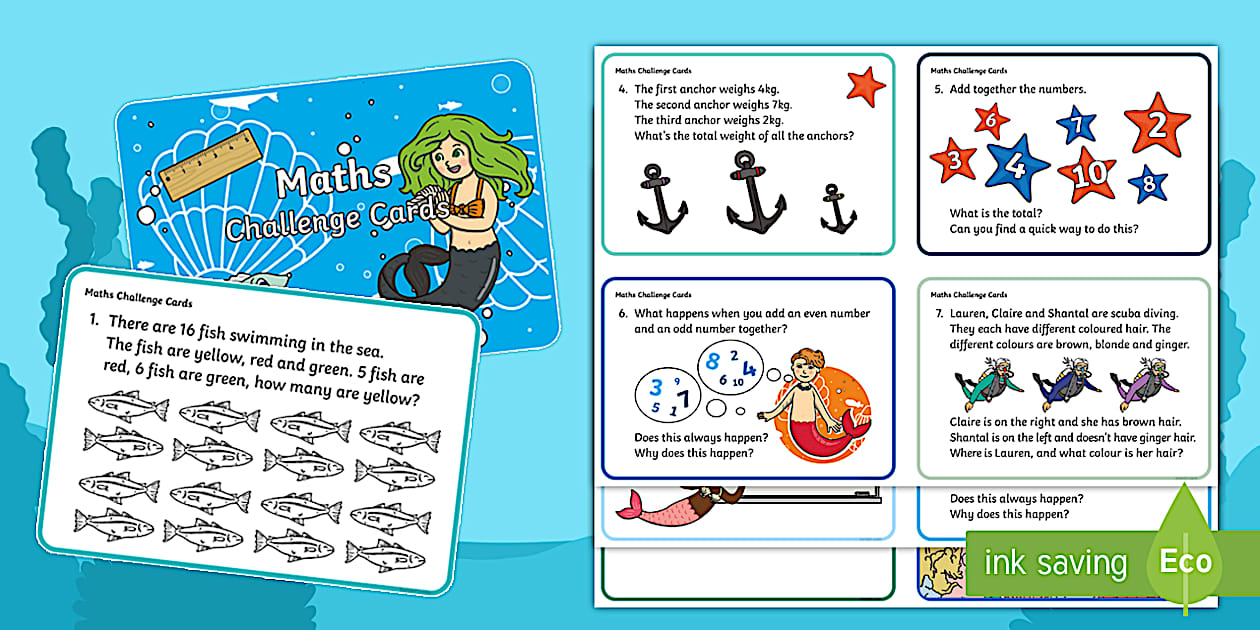 Editable Under the Sea Themed KS1 Maths Challenge Cards