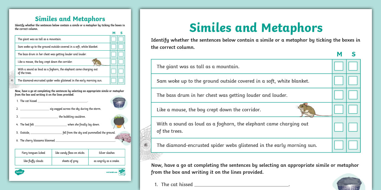 Identifying Appropriate Similes and Metaphors Activity Sheet