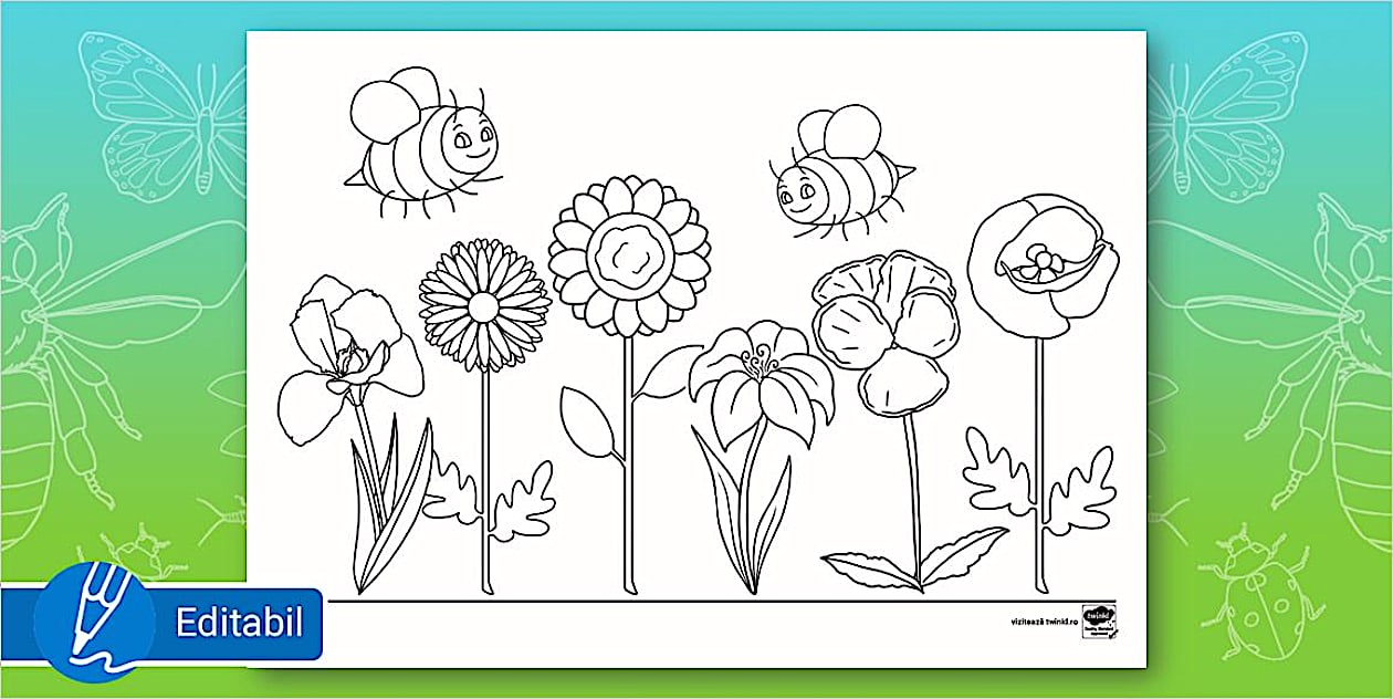 Albine și flori – Desen de colorat