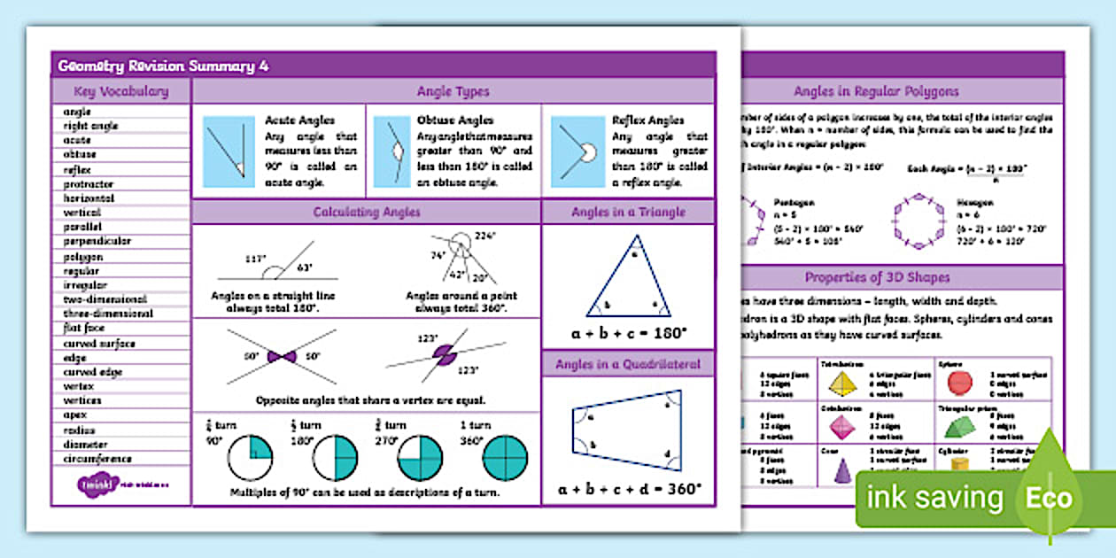 Geometry Revision Summary 4 (teacher made) - Twinkl