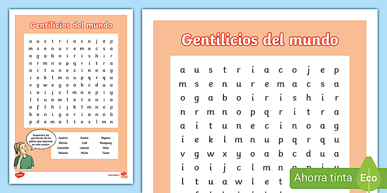 Sopa de letras: Gentilicios del mundo
