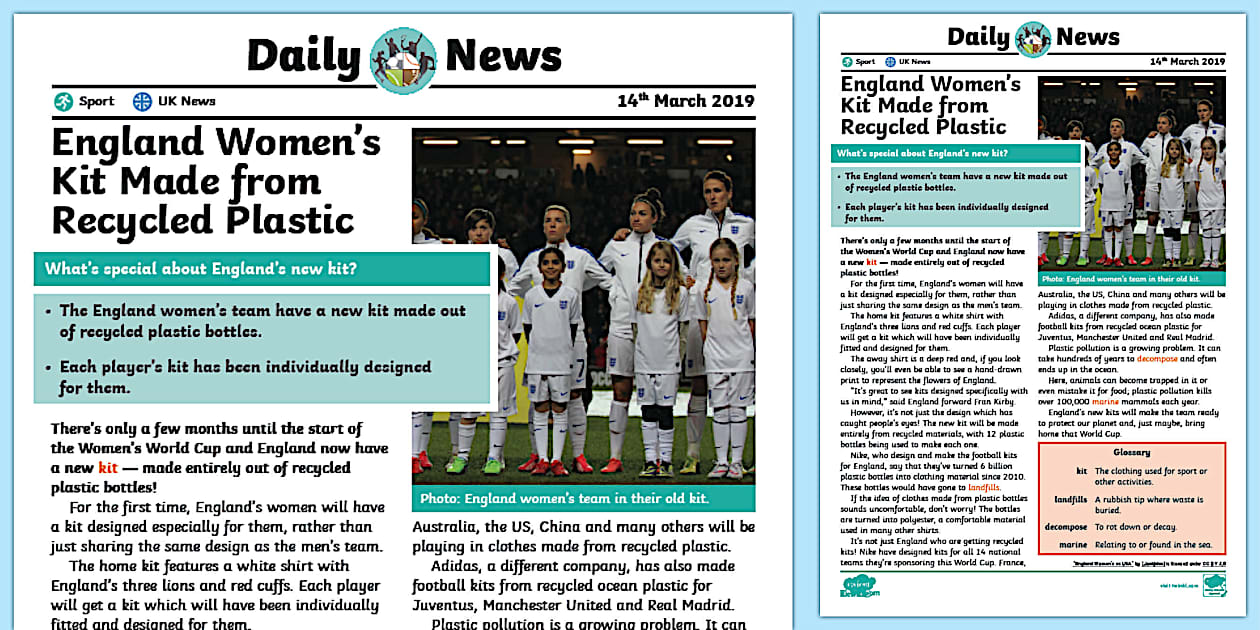 UKS2 Recycled Football Kit Daily News Story (teacher made)