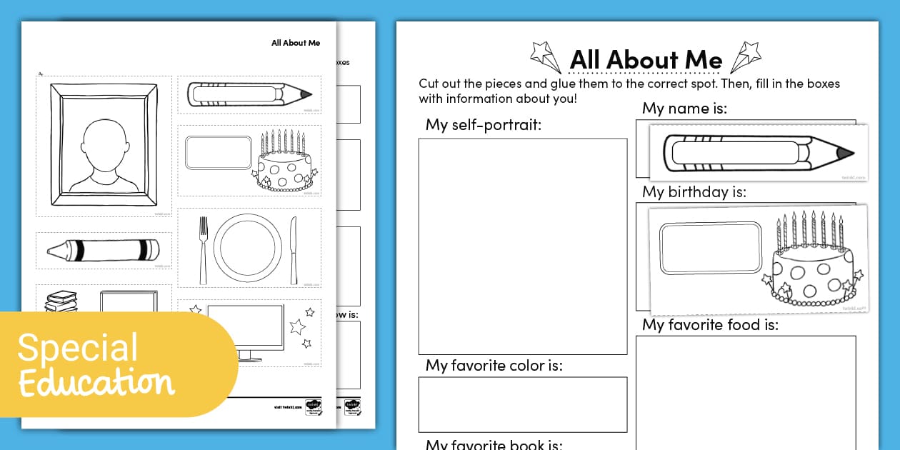 All About Me Cut and Paste Worksheet for Special Education