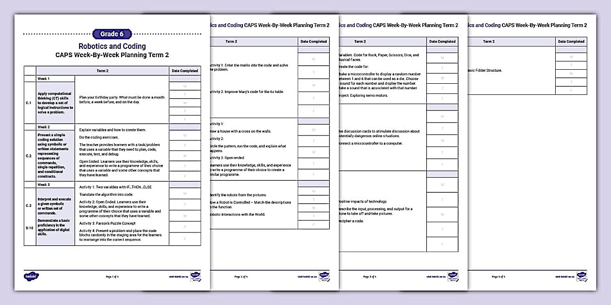 Robotics and Coding - Grade 6 Week-by-week Planning Term 2