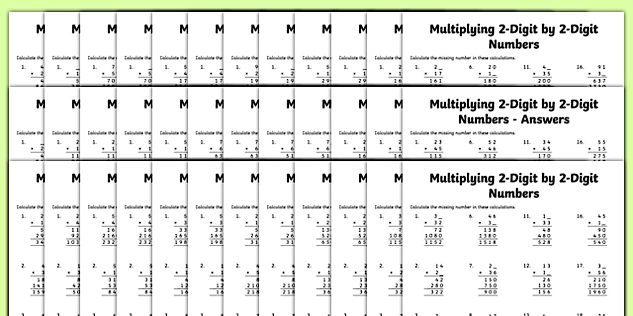 Middle Ability Multiplication 2-Digit x 2-Digit Missing Numbers ...