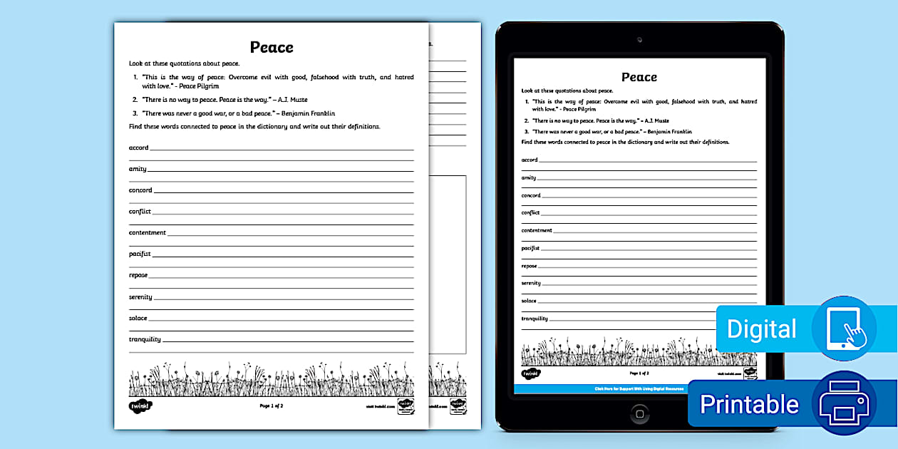 Peace Worksheet for 3rd-5th Grade (teacher made) - Twinkl