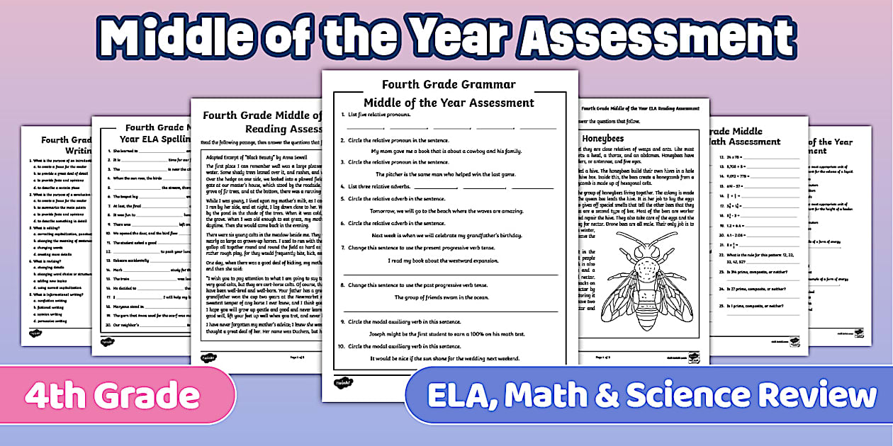 Fourth Grade Middle of the Year Assessment Pack - Twinkl