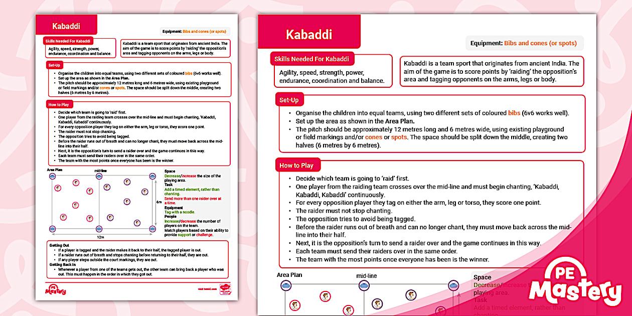 Kabaddi Tagging Game Activity Sheet (teacher made) - Twinkl
