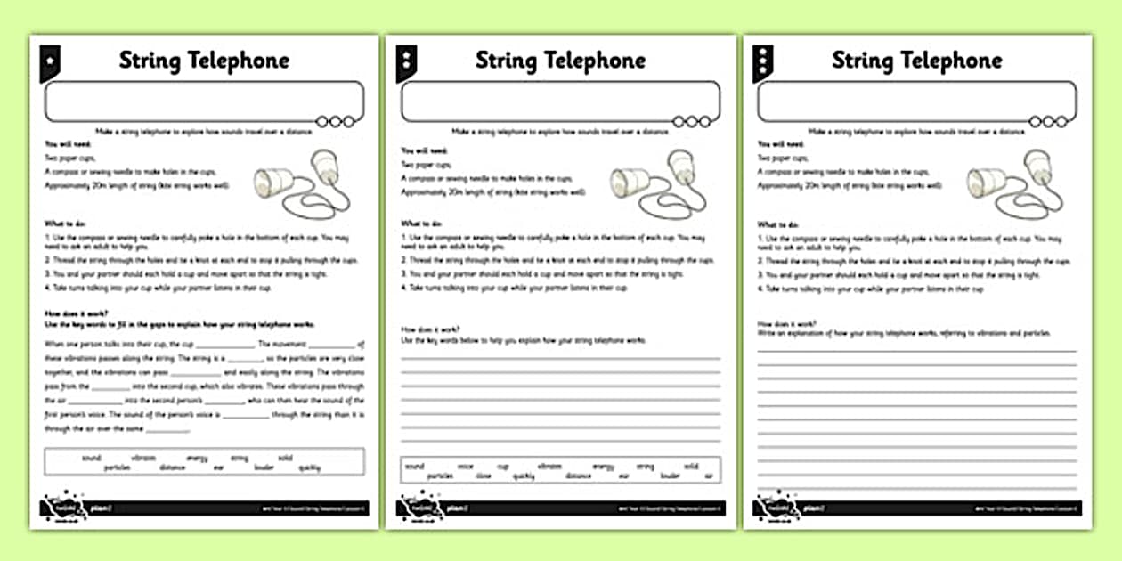 String Telephone Worksheet - Primary Resources - Twinkl