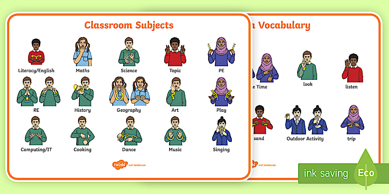 Editable BSL Classroom Subjects SEN Word Mat (teacher made)