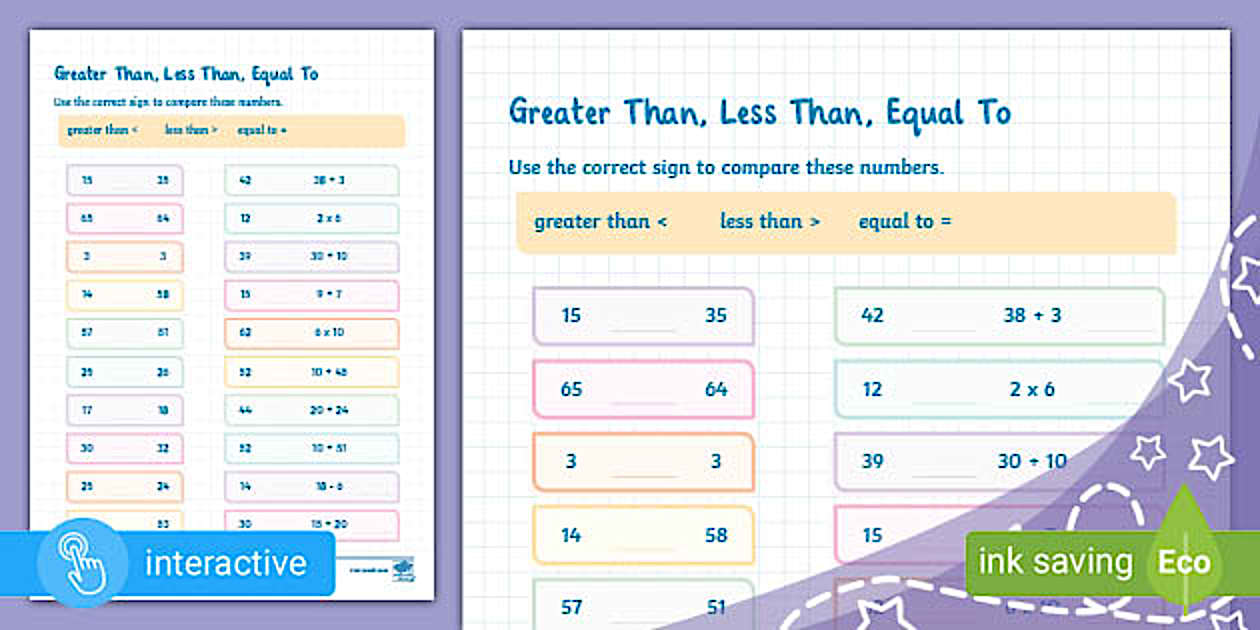 👉 Greater Than, Less Than, Equal To: 2-Digit Numbers