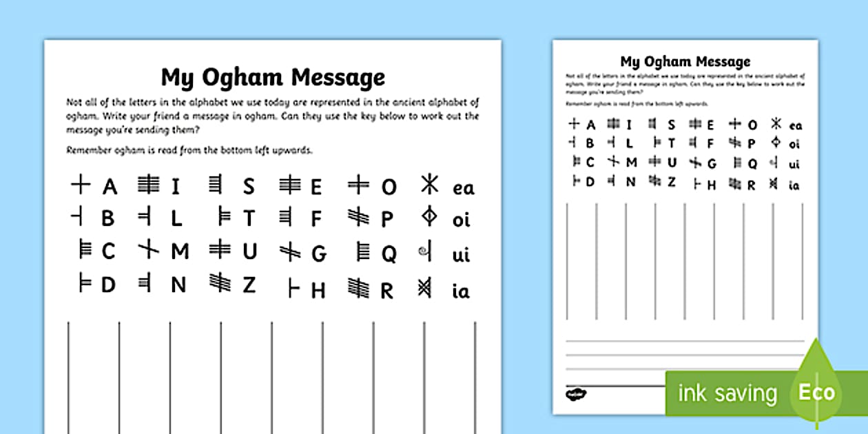Ancient Irish Writing Ogham Message Worksheet | Twinkl