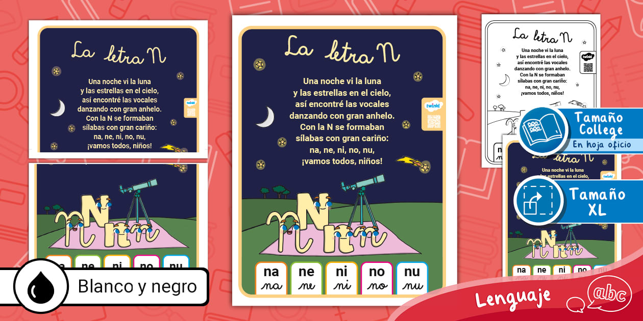 Póster | Na Ne Ni No Nu | Familia Letra N | Sílabas