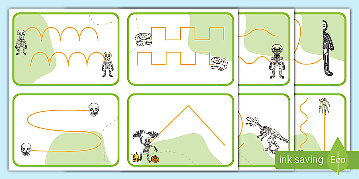 Cartoon Skeleton Themed Mark-Making Pattern Cards - Twinkl