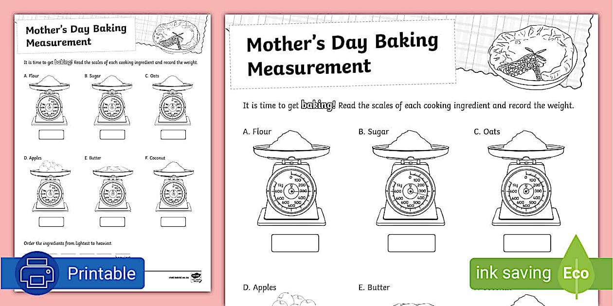 Baking a Pie – Weighing Ingredients in Grams Activity Sheet