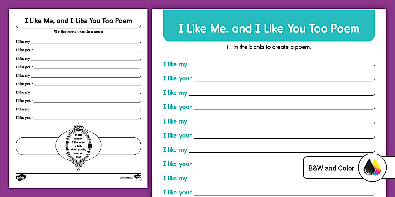 I Like Me, and I Like You Too Poem? (teacher made) - Twinkl