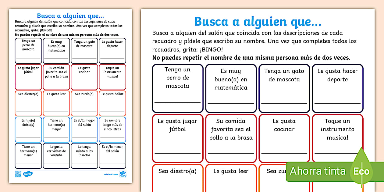 Bingo: Busca a alguien que... (professor feito) - Twinkl