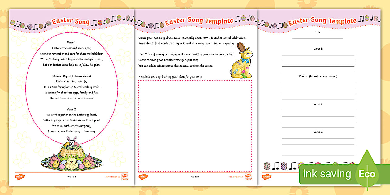 Easter Song and Writing Template (Teacher-Made) - Twinkl