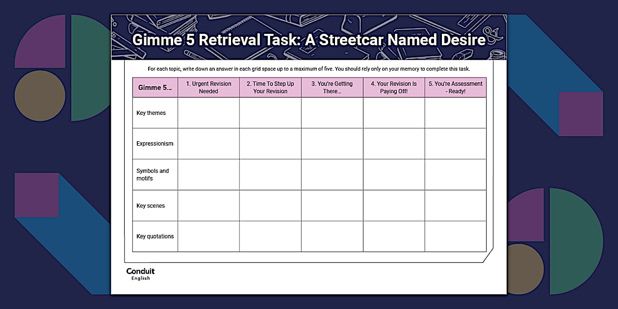 'A Streetcar Named Desire' Retrieval Task (teacher made)